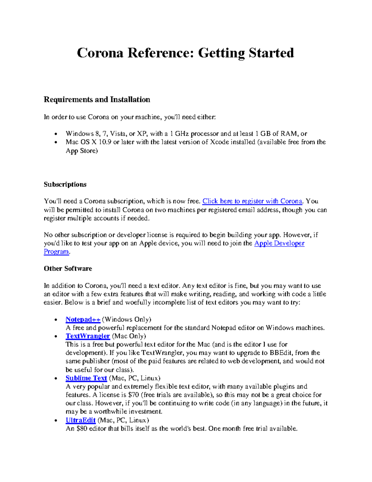 Corona Getting Started - Corona Reference: Getting Started Requirements ...
