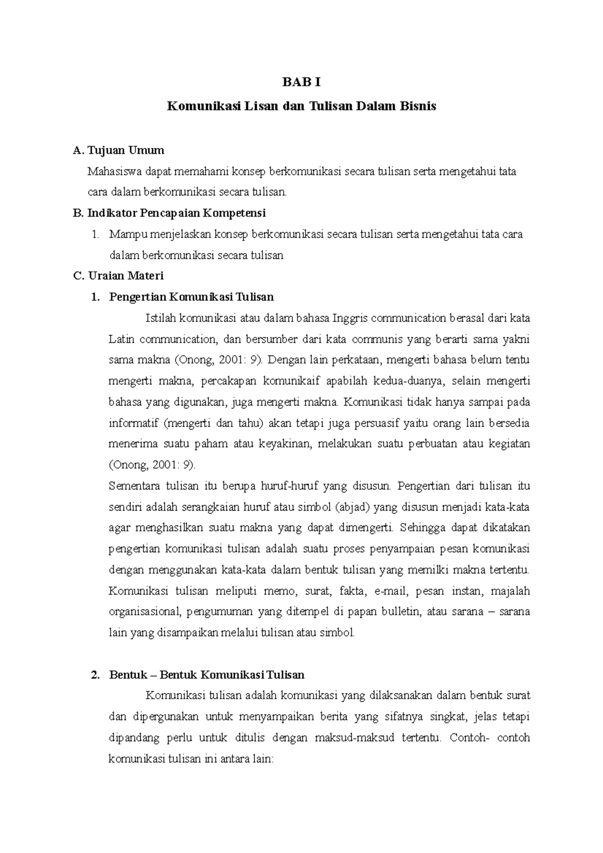 Makalah Komunikasi Bisnis - BAB I Komunikasi Lisan dan Tulisan Dalam ...