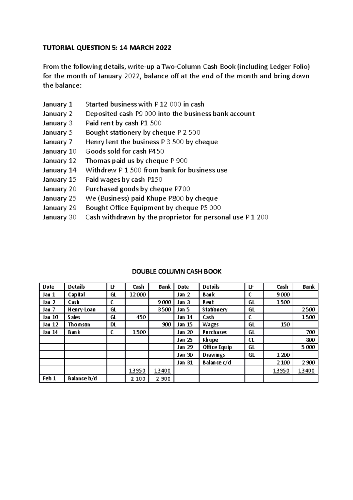 Tutorial 5 Question AND Answer 14 March 2022 - TUTORIAL QUESTION 5: 14 ...