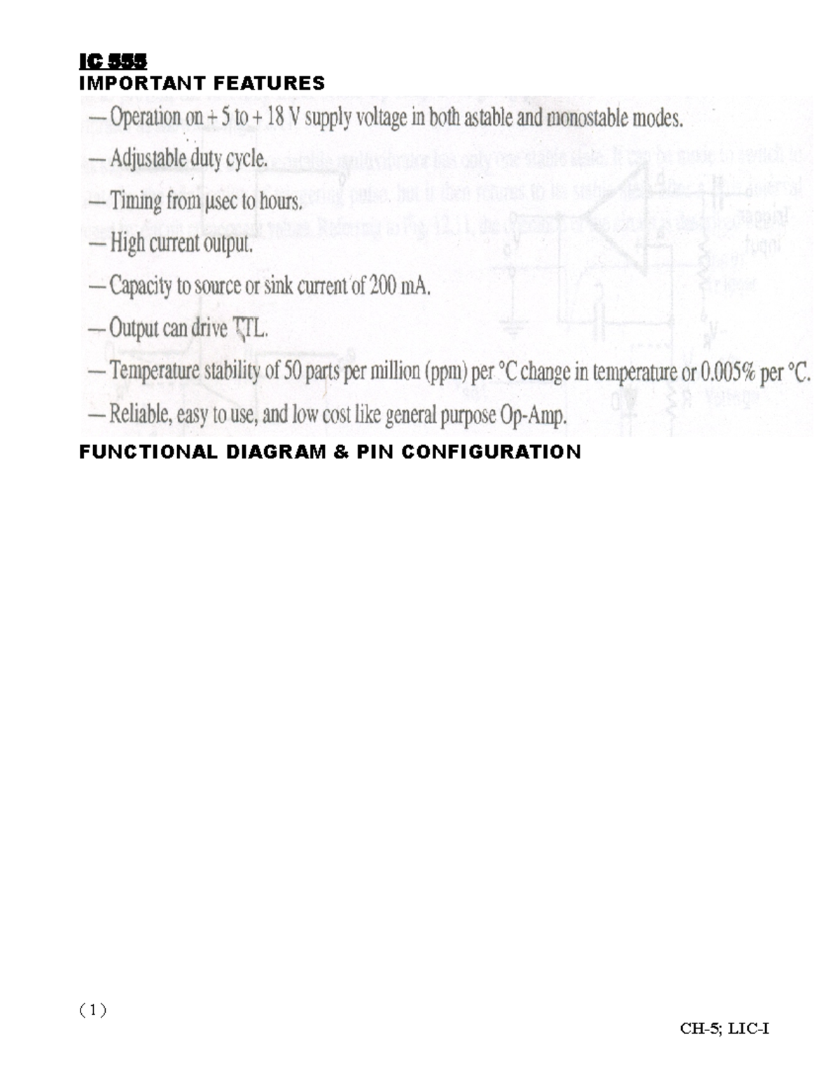 UNIT 5 - unit 5 - IC 555 IMPORTANT FEATURES FUNCTIONAL DIAGRAM & PIN ...