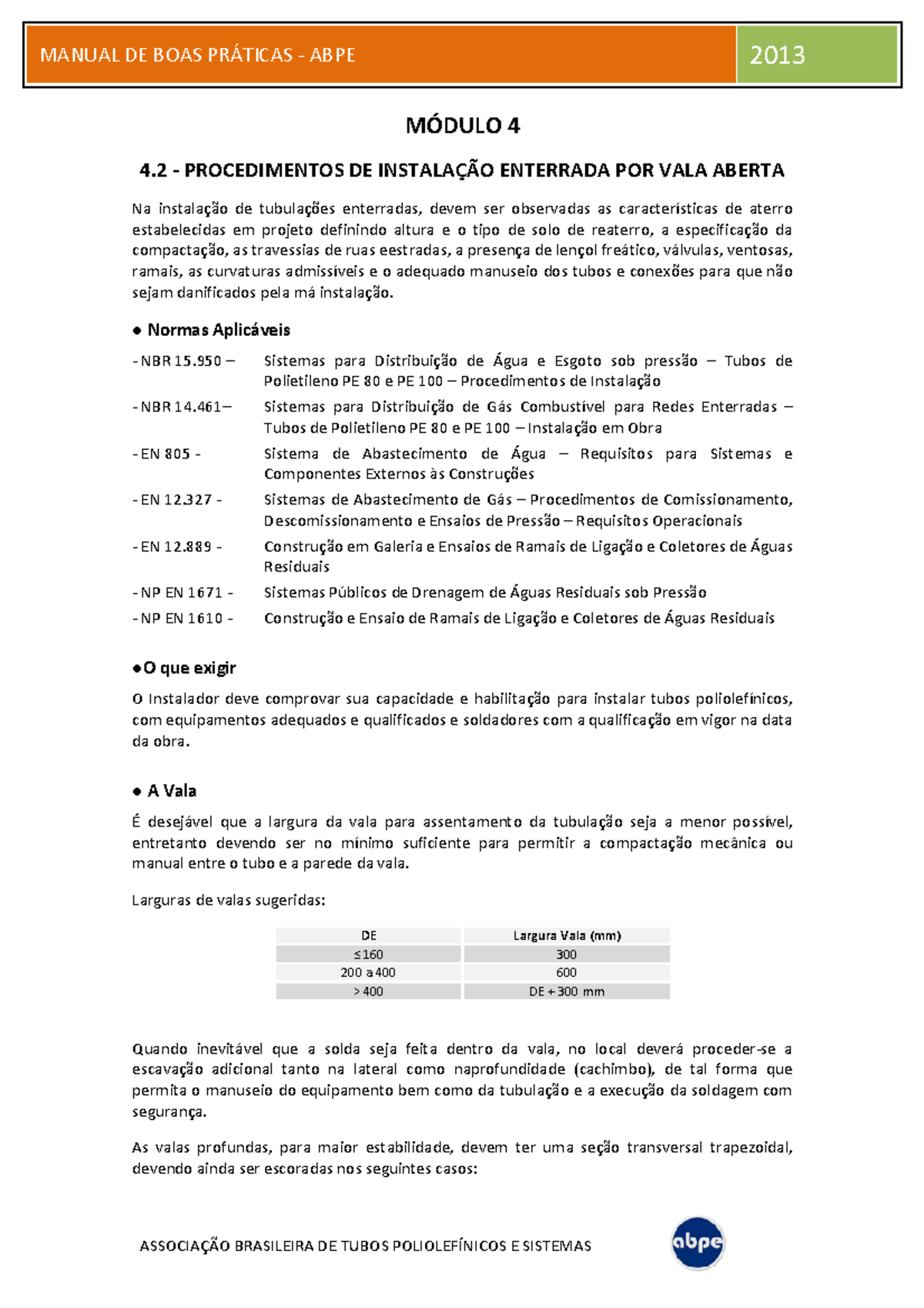 ABPE - Volume 4 - 4.2 - Procedimentos de instalação enterrada por vala ...