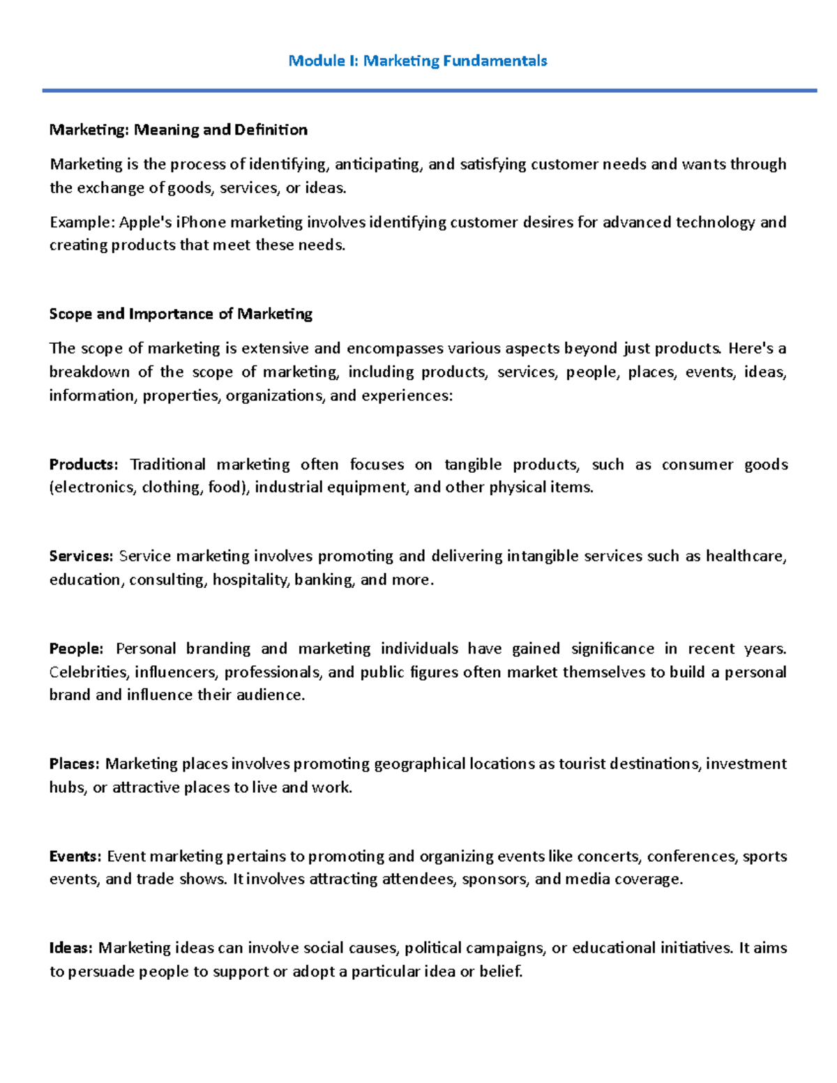 Marketing Management Introduction - Module I: Marketing Fundamentals ...