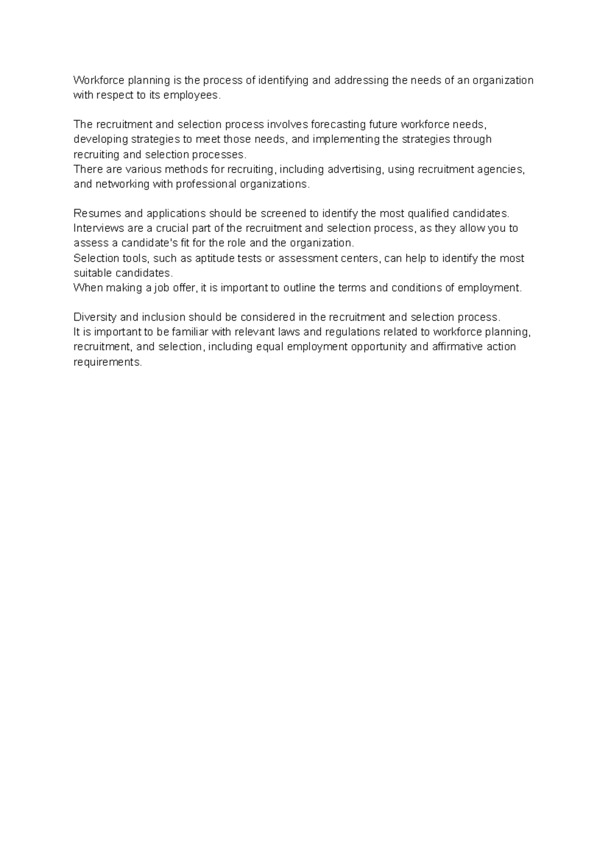 Workforce Planning Recruitment And Selection C234 Notes Workforce