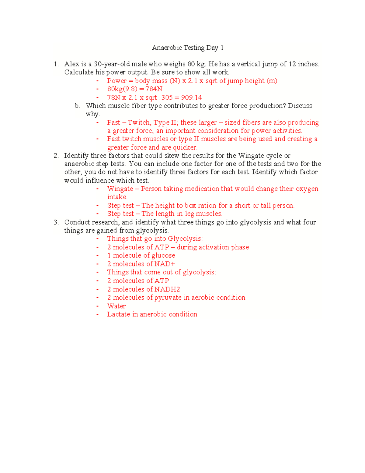 Anaerobic Testing Day 1 - He has a vertical jump of 12 inches ...