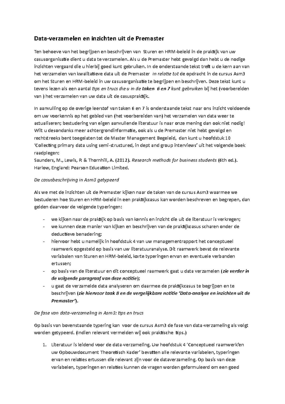 Data verzamelen en inzichten uit de Premaster - Data-verzamelen en ...