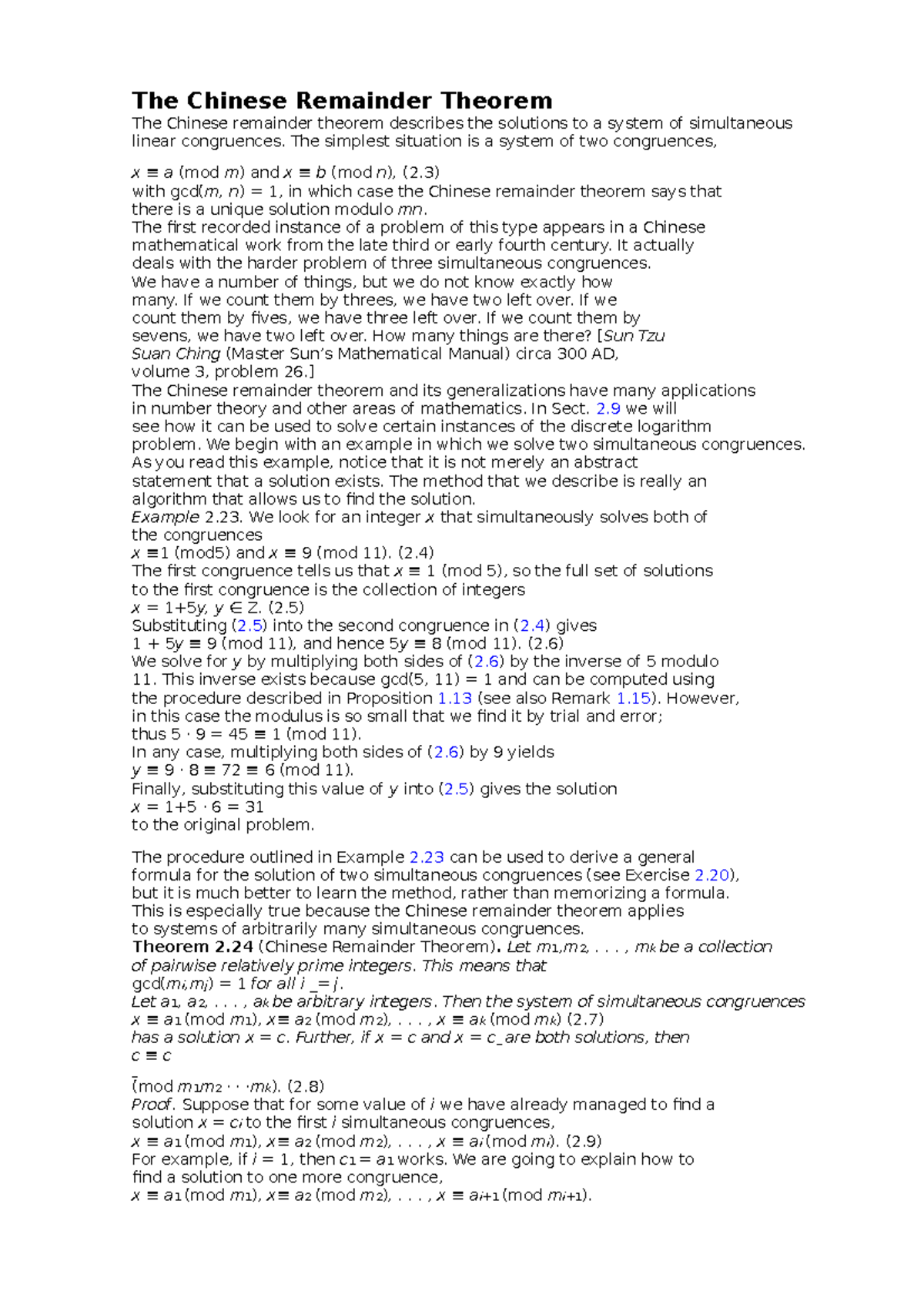 A Collision Algorithm for the DLP - The Chinese Remainder Theorem The ...