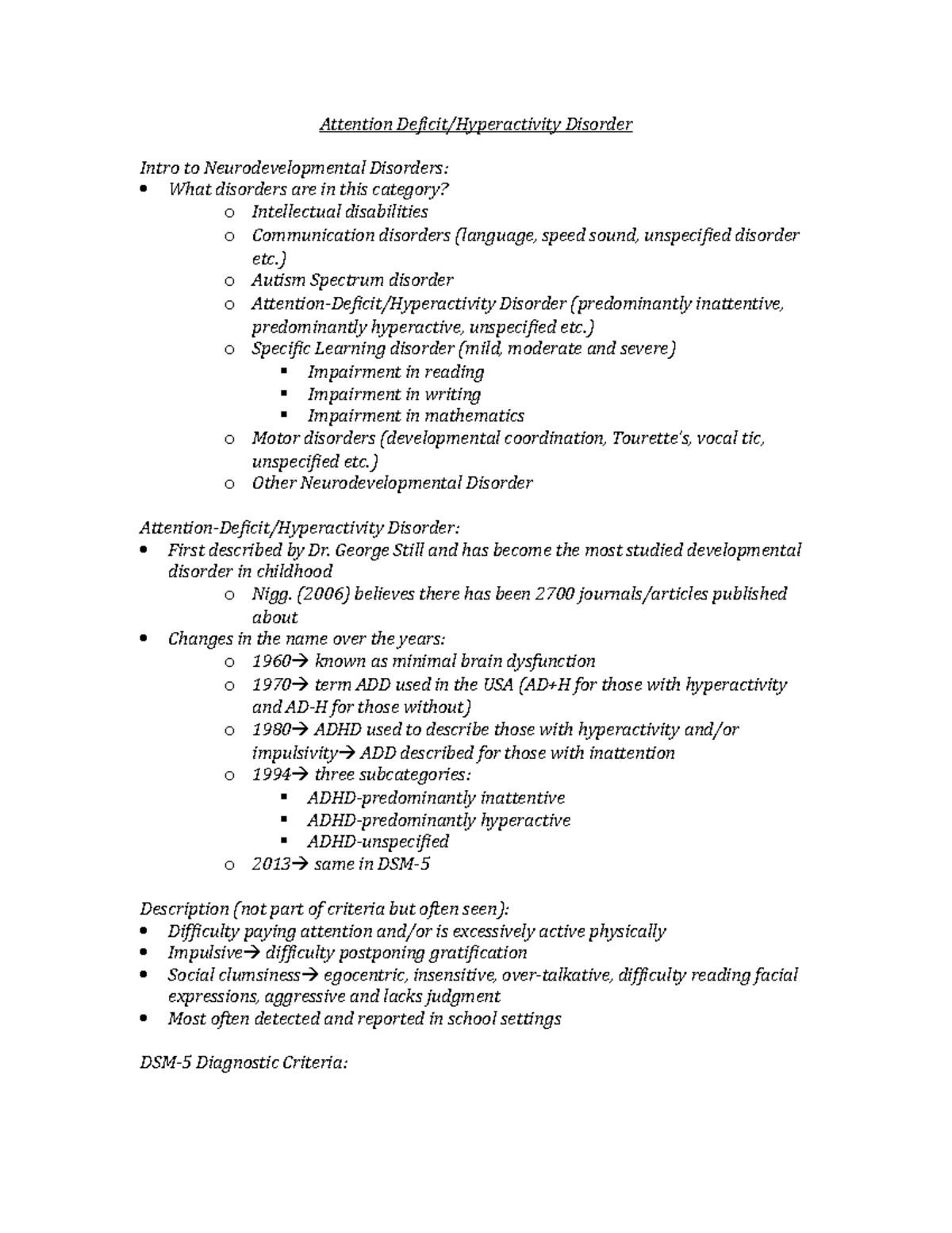 Lecture notes, lectures 1 - ADHD - Attention Disorder Intro to ...