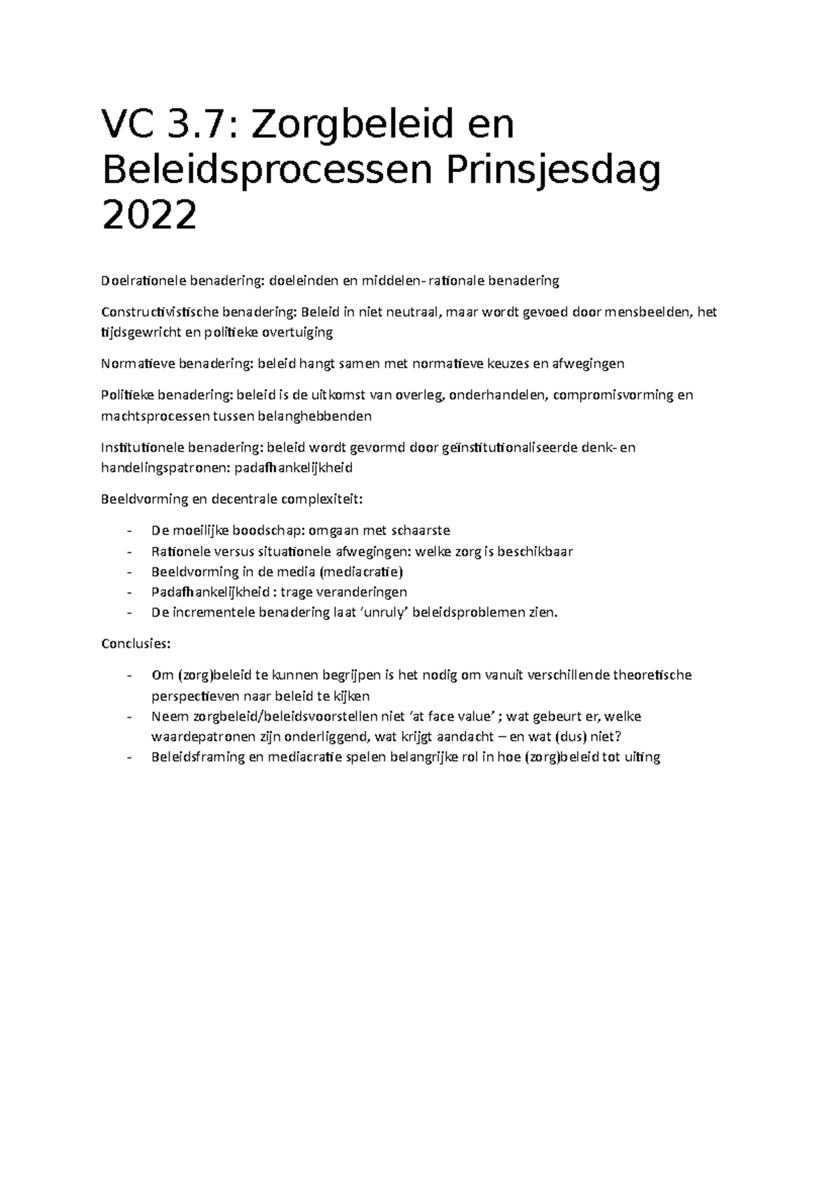 Vc 3.7 zorgbeleid en beleidsprocessen - VC 3: Zorgbeleid en Beleidsprocessen Prinsjesdag 2022 ...