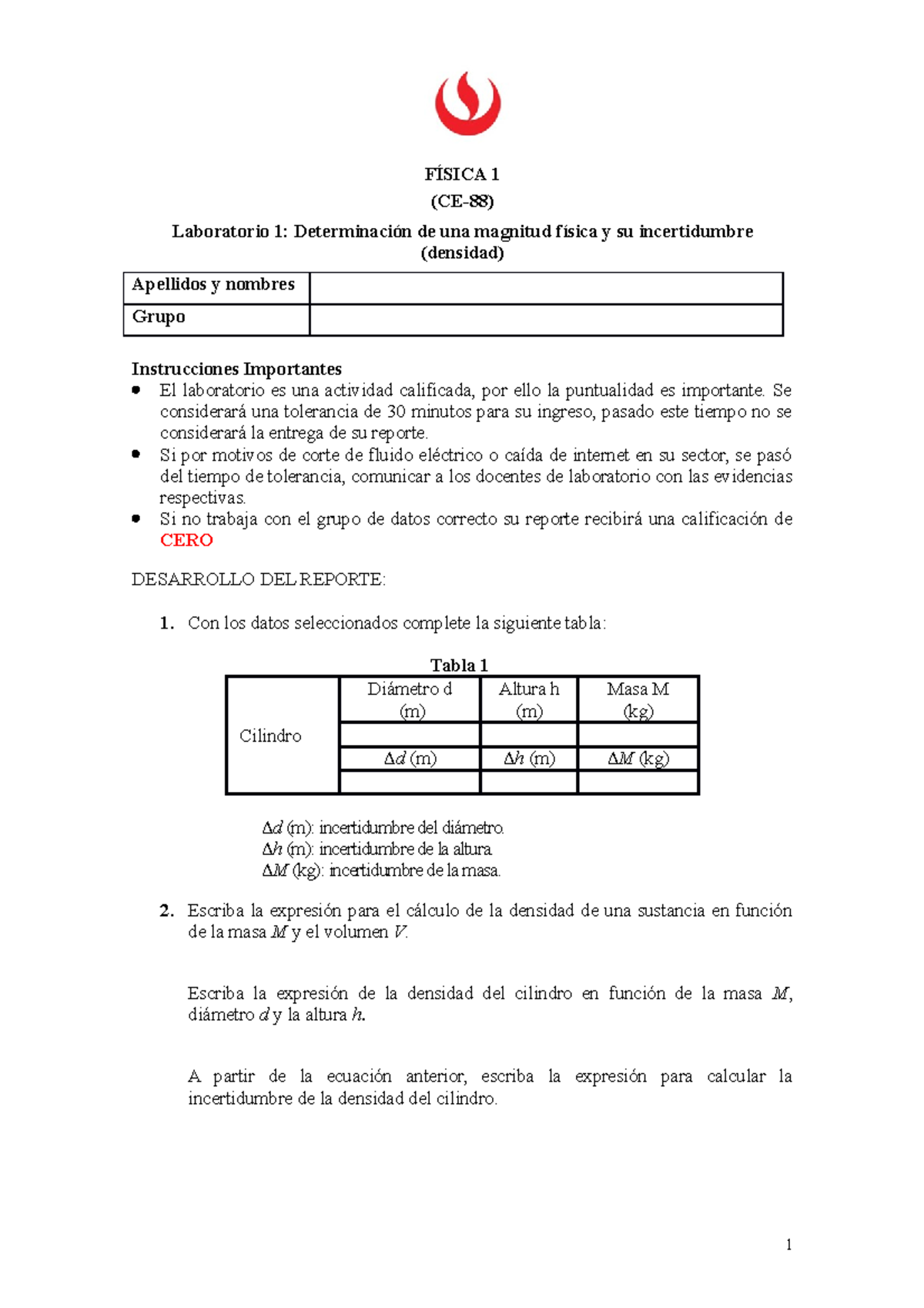 Reporte De Laboratorio 1 FÍsica 1 Ce 88 Laboratorio 1