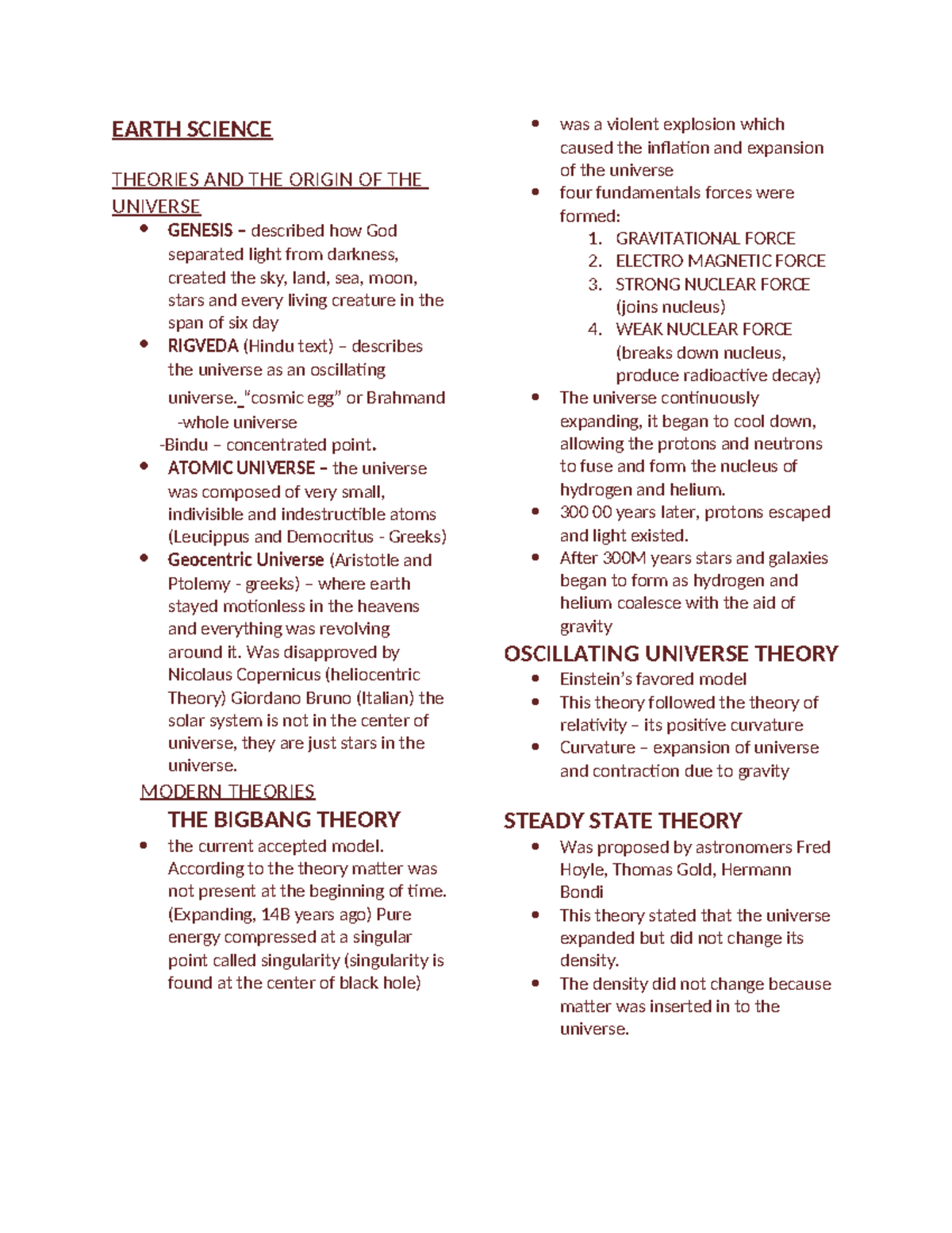 Earth- Science - EARTH SCIENCE THEORIES AND THE ORIGIN OF THE UNIVERSE ...