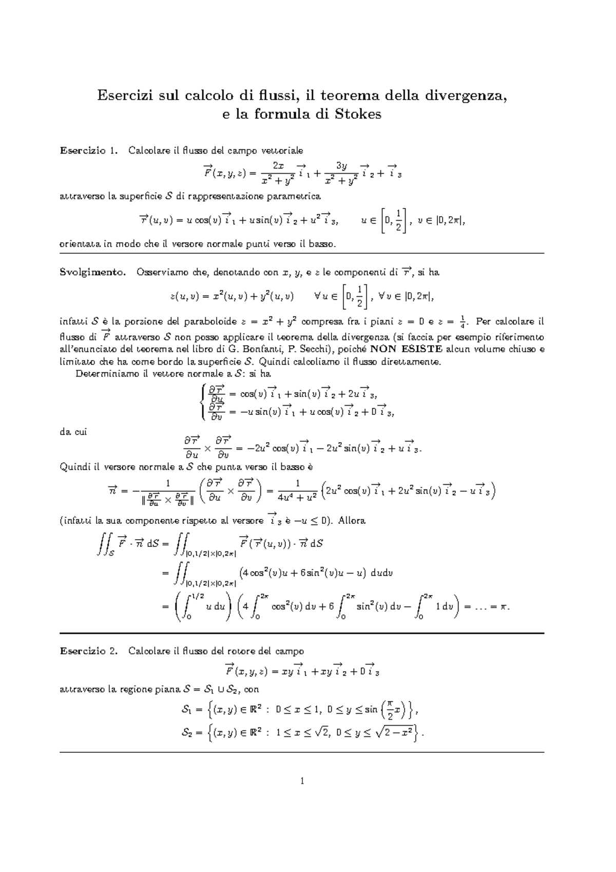 Flussi&Gauss&Stokes-2010 - Esercizi sul calcolo di flussi, il teorema ...