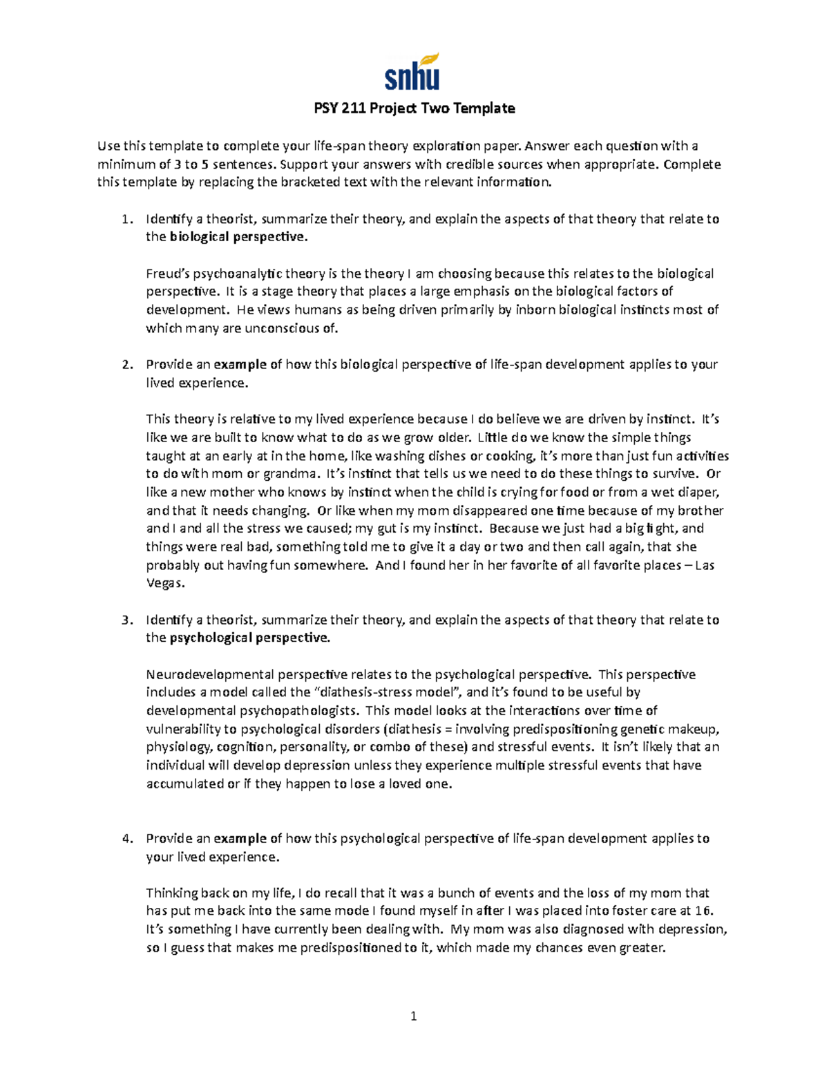 project two - template for assignment - PSY211 - SNHU - Studocu