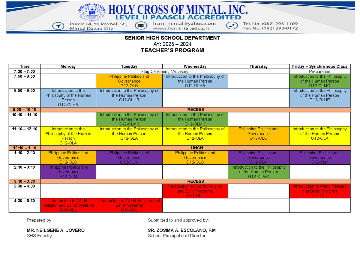 1ST SEM Teachers Program Jovero - SENIOR HIGH SCHOOL DEPARTMENT AY ...