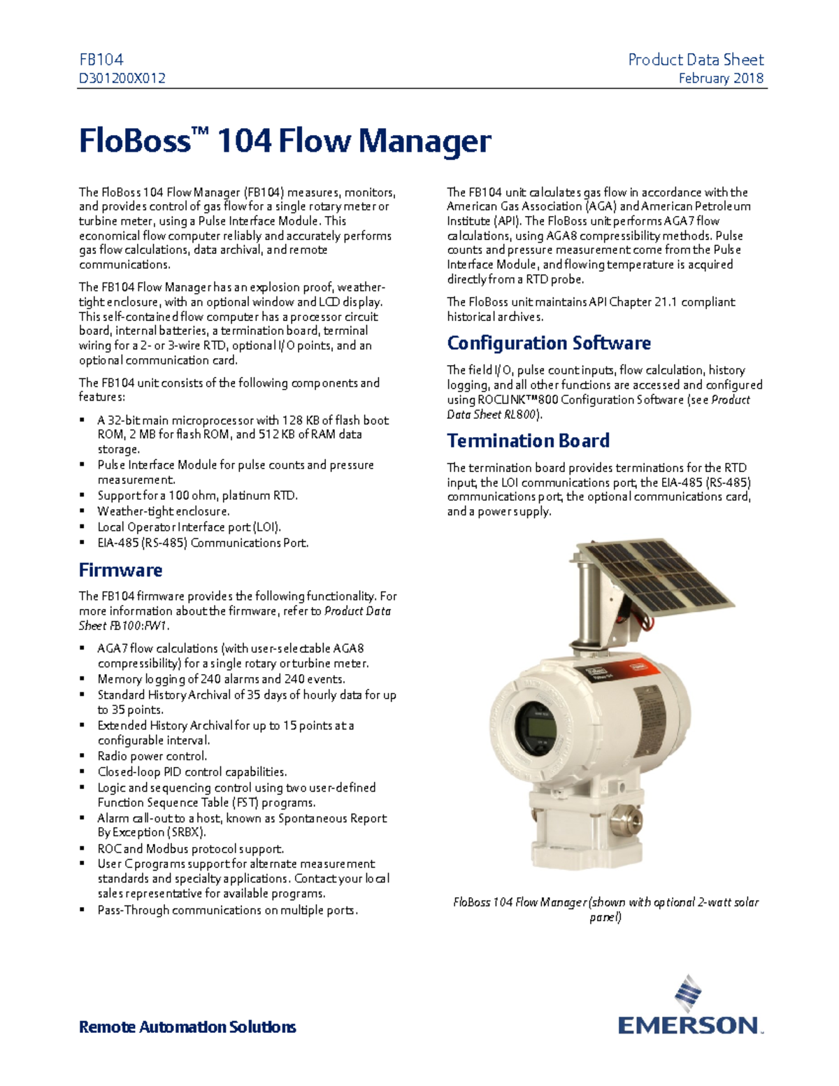 Product data sheet floboss 104 flow manager fb104 en 132242 - Tecnología de gas natural - StuDocu