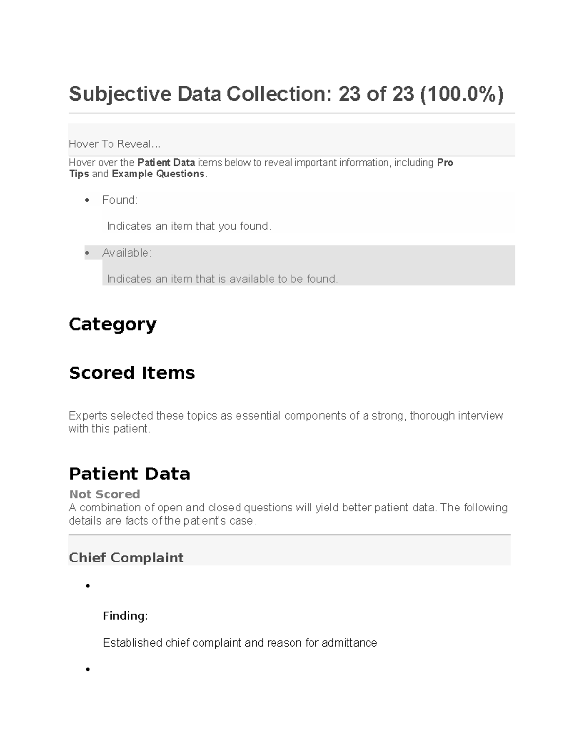 Subjective Data Collection Shadow Health Pain Management - Subjective ...