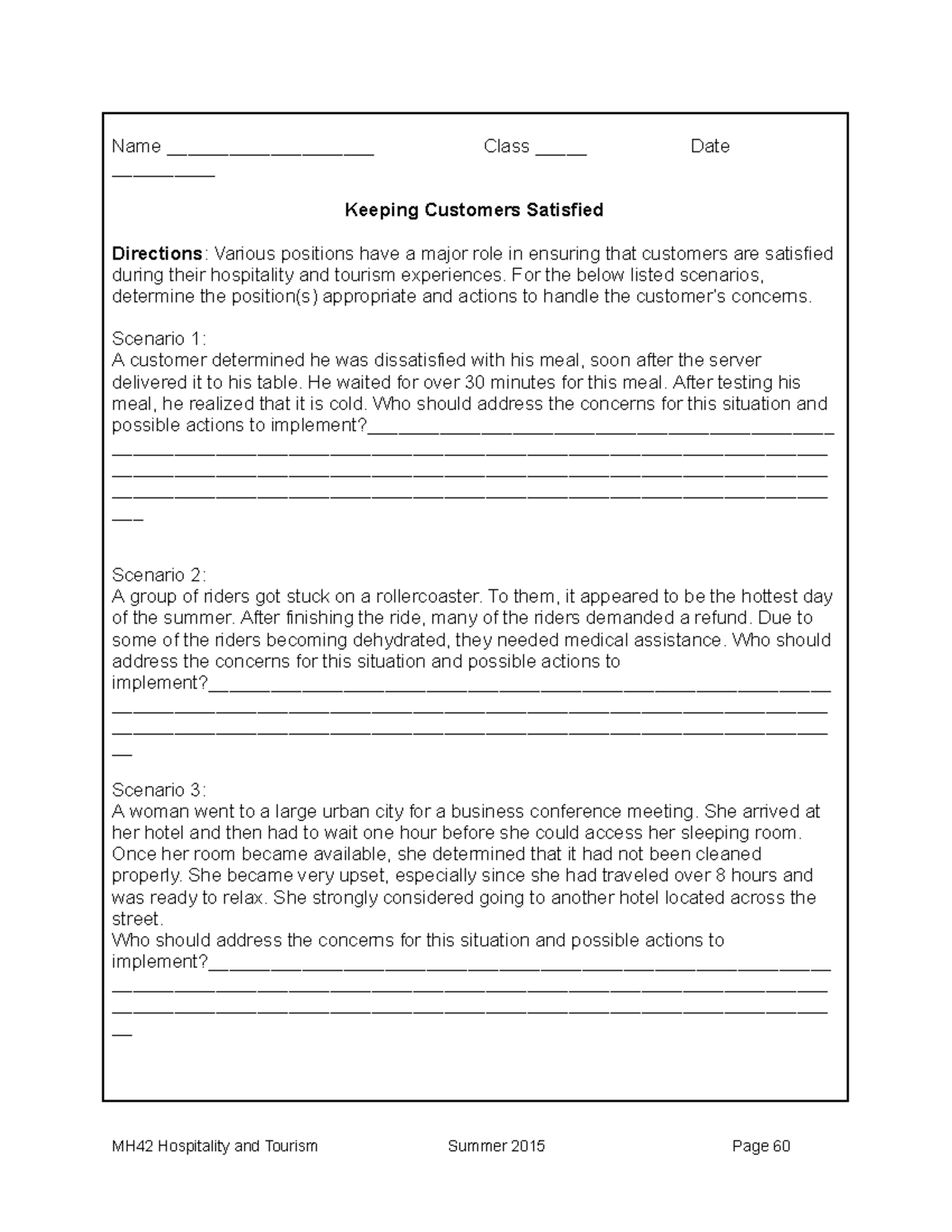 Keeping Customers Satisfied - Name ____________________ Class ...