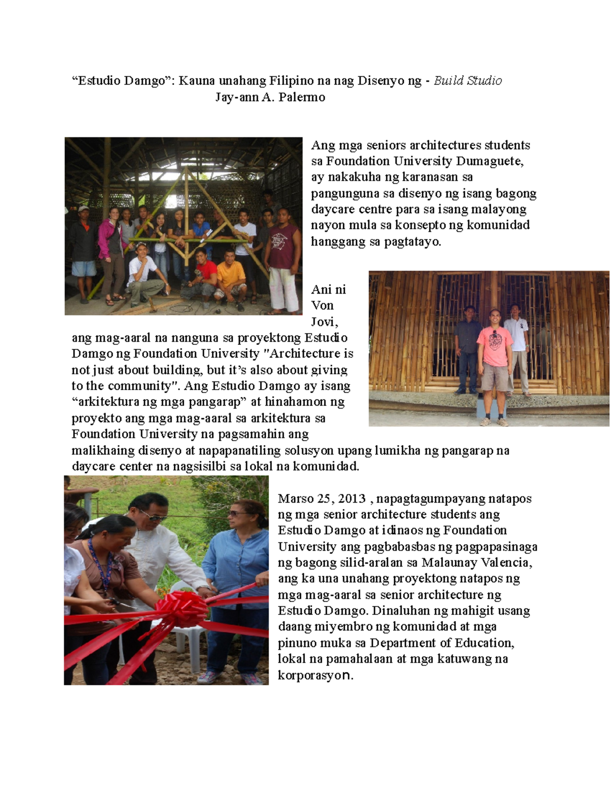 Balita ng pagkilala recognition news - “Estudio Damgo”: Kauna unahang ...