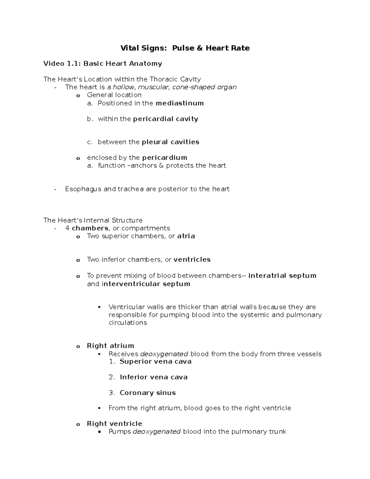 Anatomy and Physiology Week 1 Lecture Outline - Vital Signs: Pulse ...