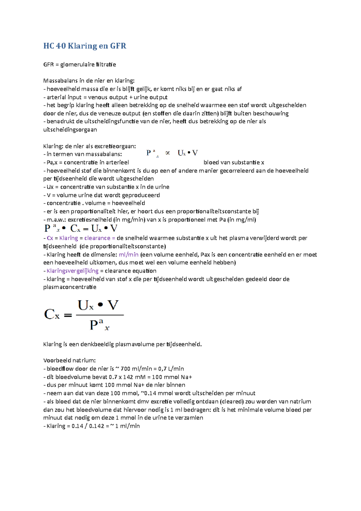 Hc 40 Klaring en Gfr - HC 40 Klaring en GFR GFR glomerulaire filtratie ...