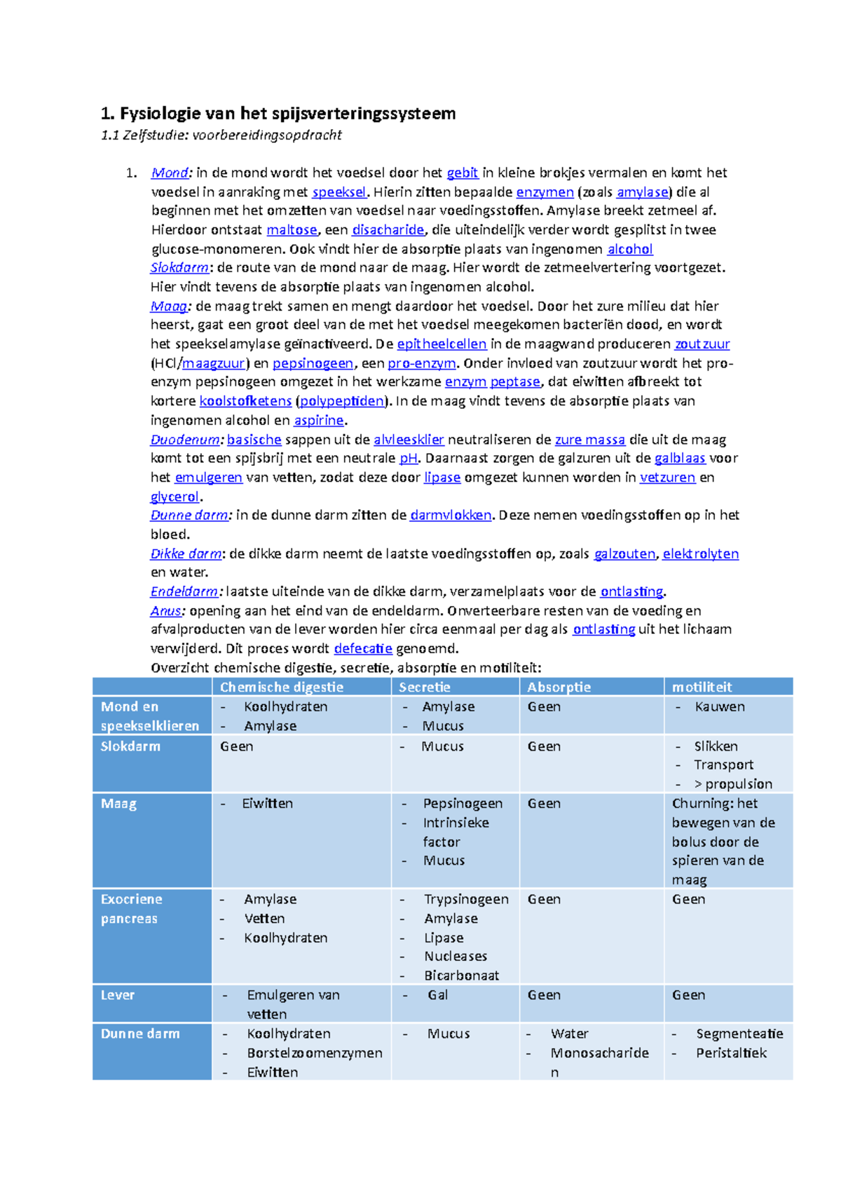 1.1 Zelfstudie voorbereidingsopdracht - 1. Fysiologie van het ...