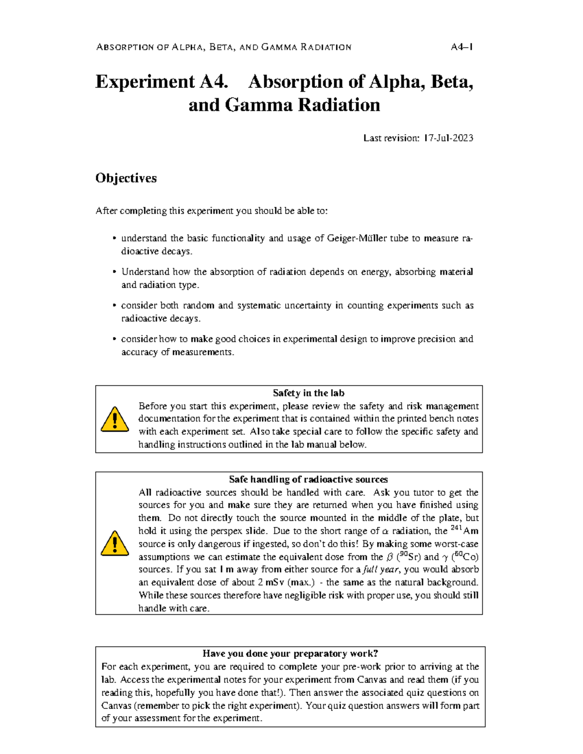 A4-1 - sasdasds - ABSORPTION OF ALPHA, BETA, AND GAMMA RADIATION A4 ...
