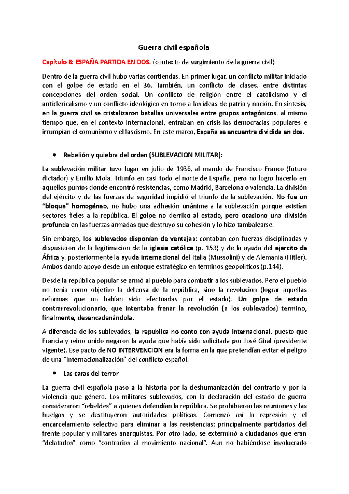 Guerra civil española - resumen - Guerra civil española Capítulo 8 ...