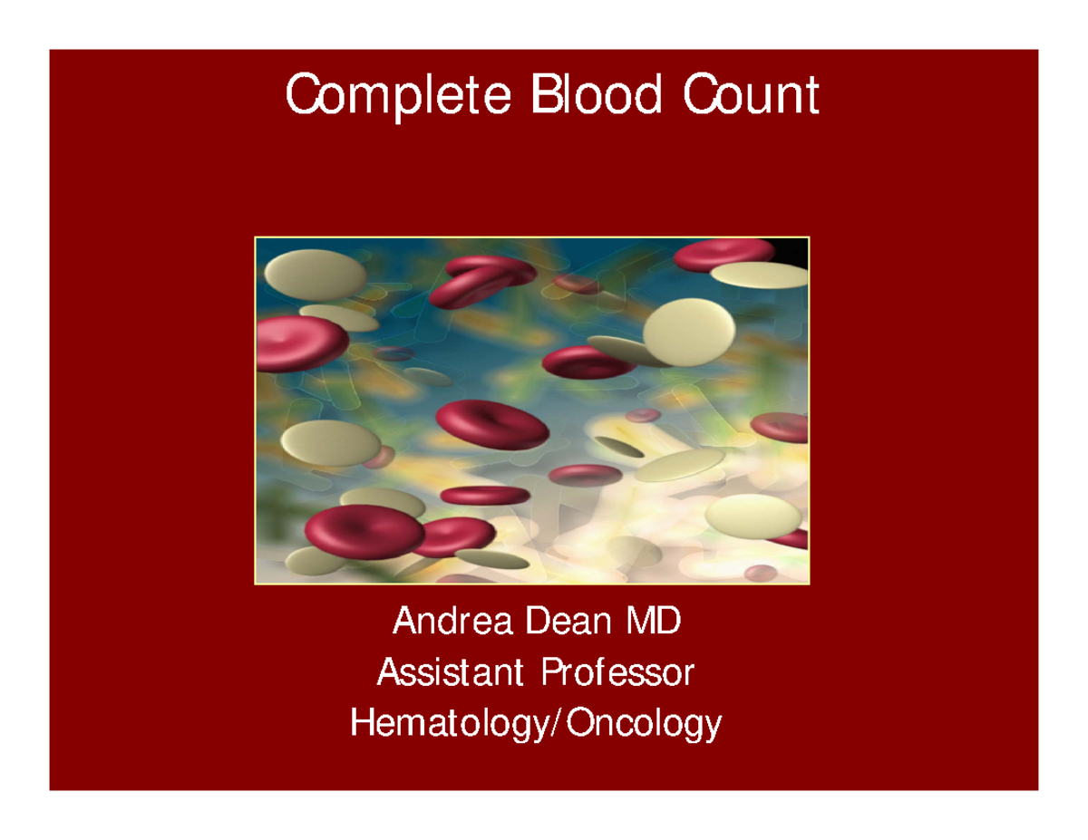 12. Complete Blood Count (Presentation) Author Andrea Dean - Complete ...