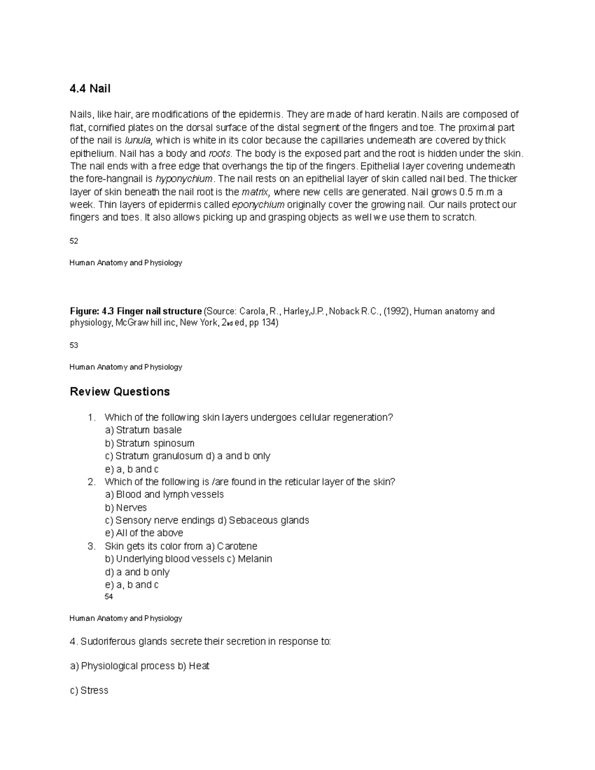 Anatomy and Physio Notes 10 - 4 Nail Nails, like hair, are ...