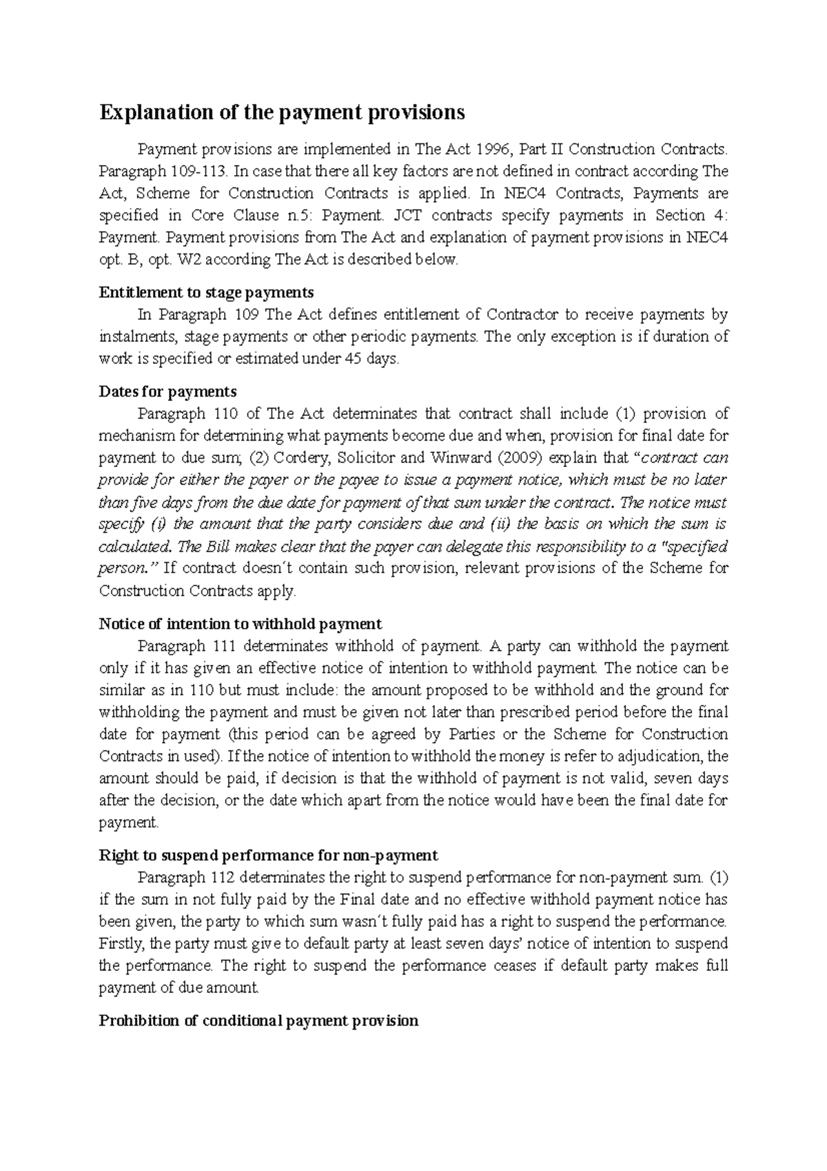 Explanation of the payment provisions and adjudication - Explanation of ...