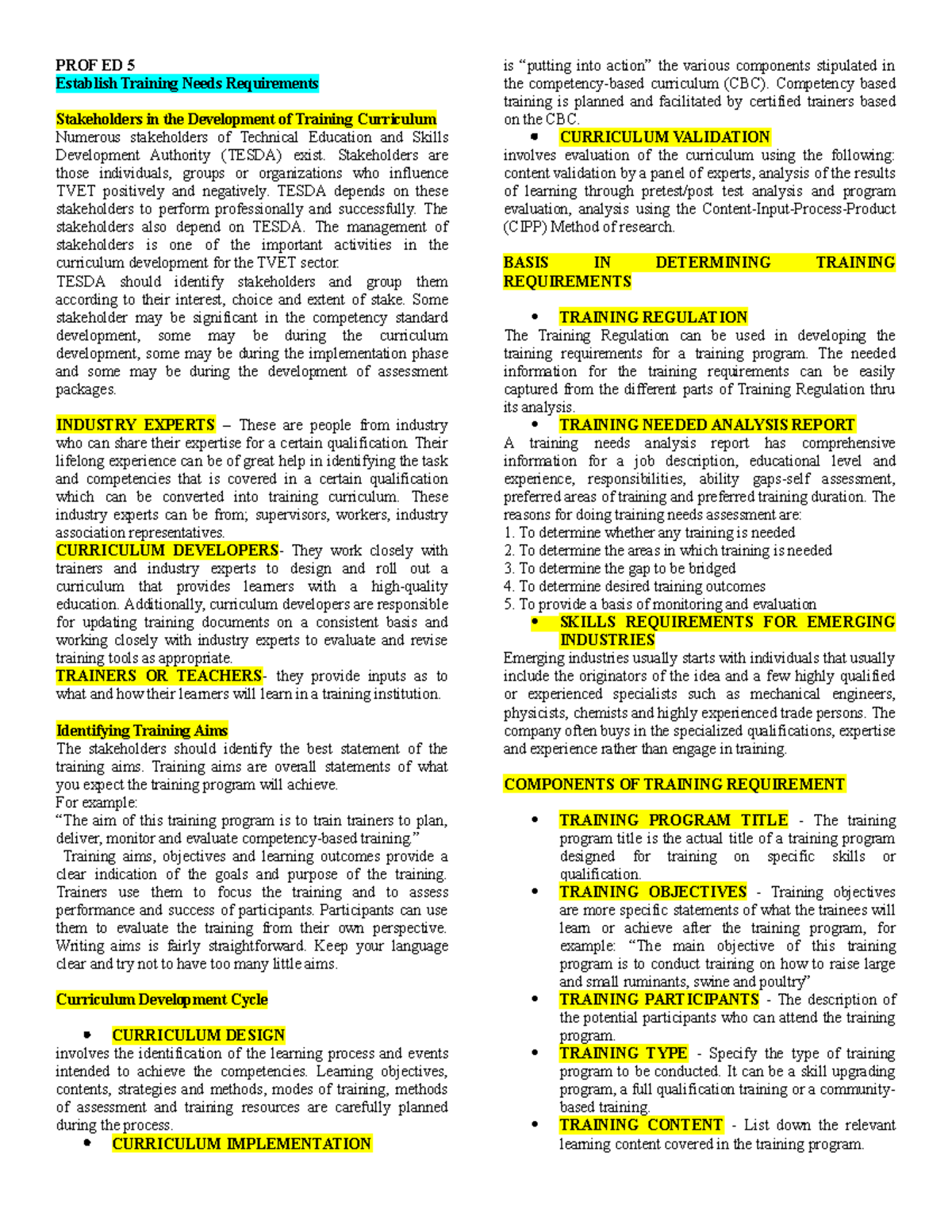 PROF ED 5 Reviewer - none - PROF ED 5 Establish Training Needs ...