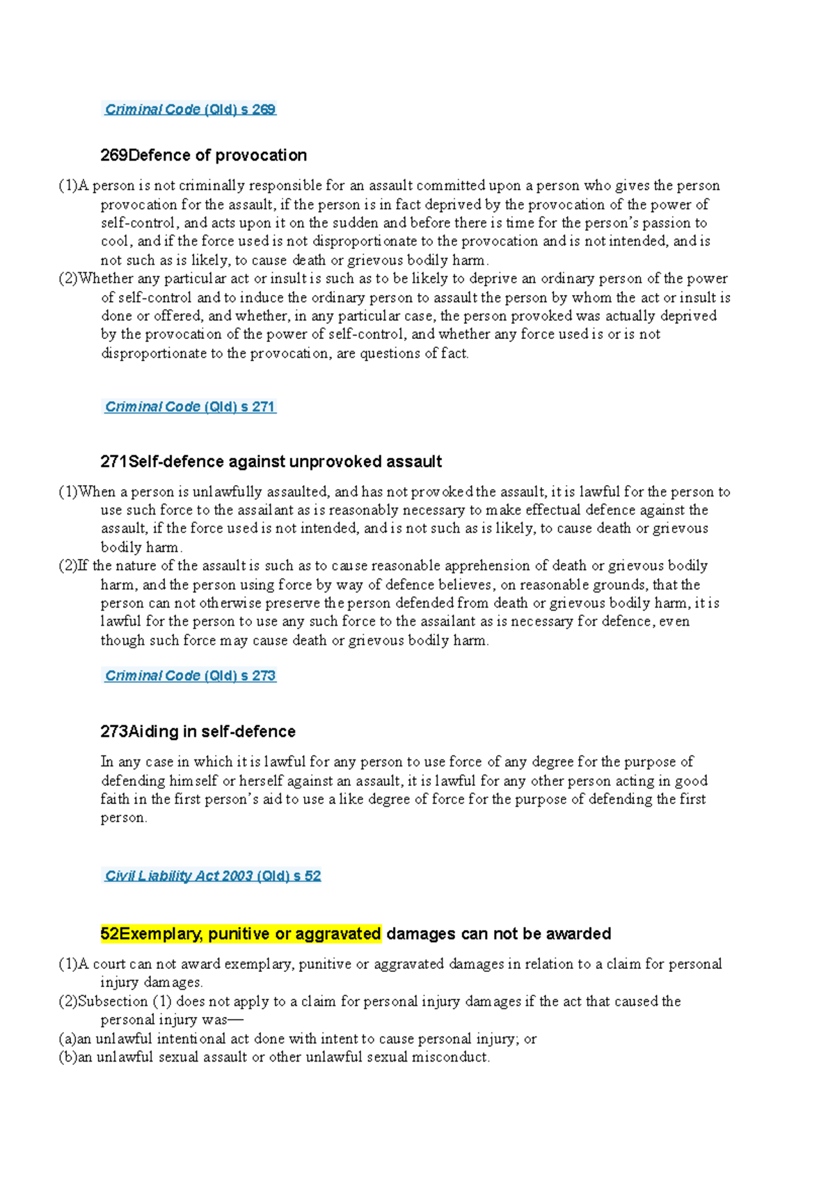 Legislation - Criminal Code (Qld) s 269 269Defence of provocation (1)A ...
