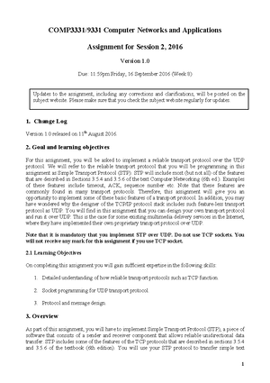 Coding Assignment - COMP3331/9331 Computer Networks and Applications ...