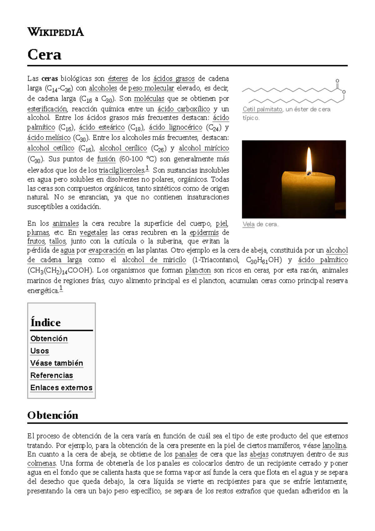 Cera - Informacion sobre la cera - Cetil palmitato, un éster de cera ...