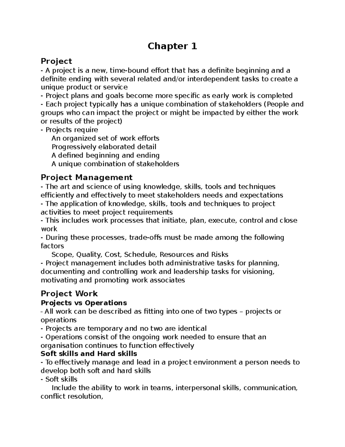 Chapter 1 - Summary Business management - Chapter 1 Project A project ...