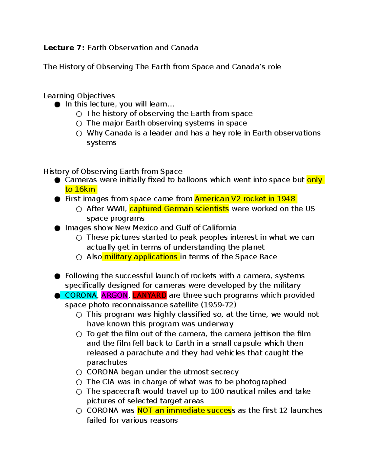 Lecture 7 Earth Observation and Canada - Lecture 7: Earth Observation ...