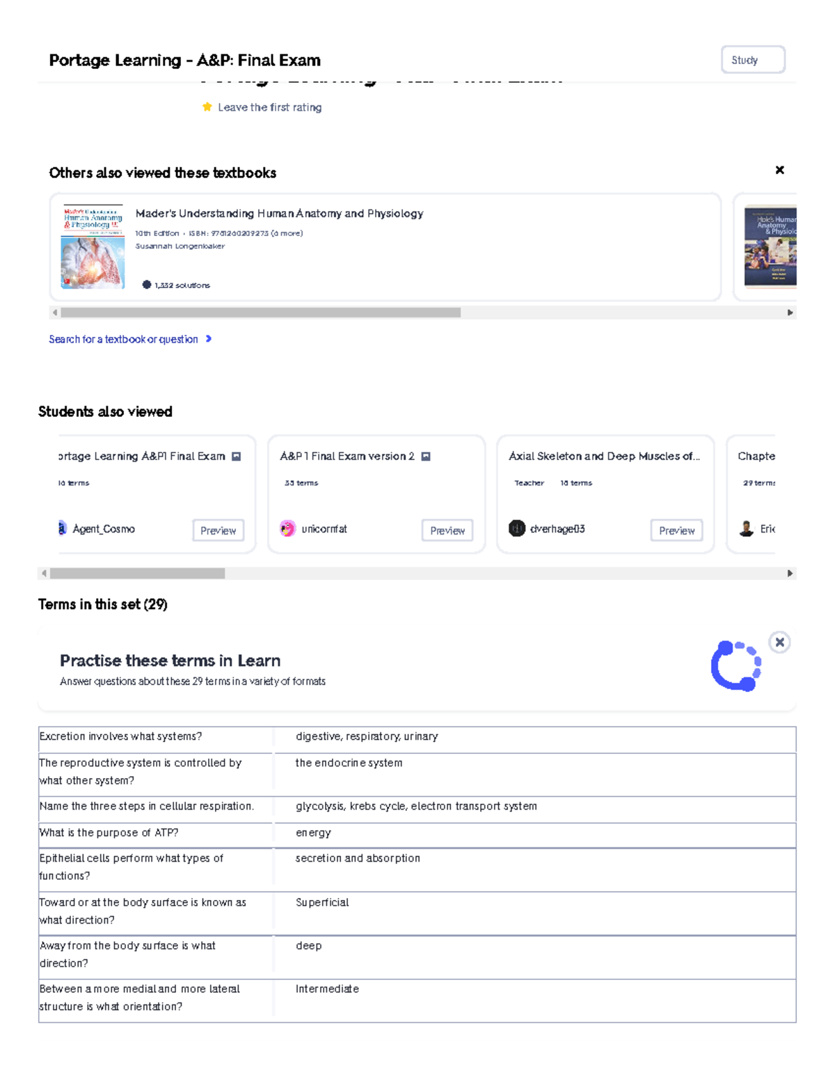 Portage Learning - A&P Module 1 exam - Portage Learning - A&P: Final ...