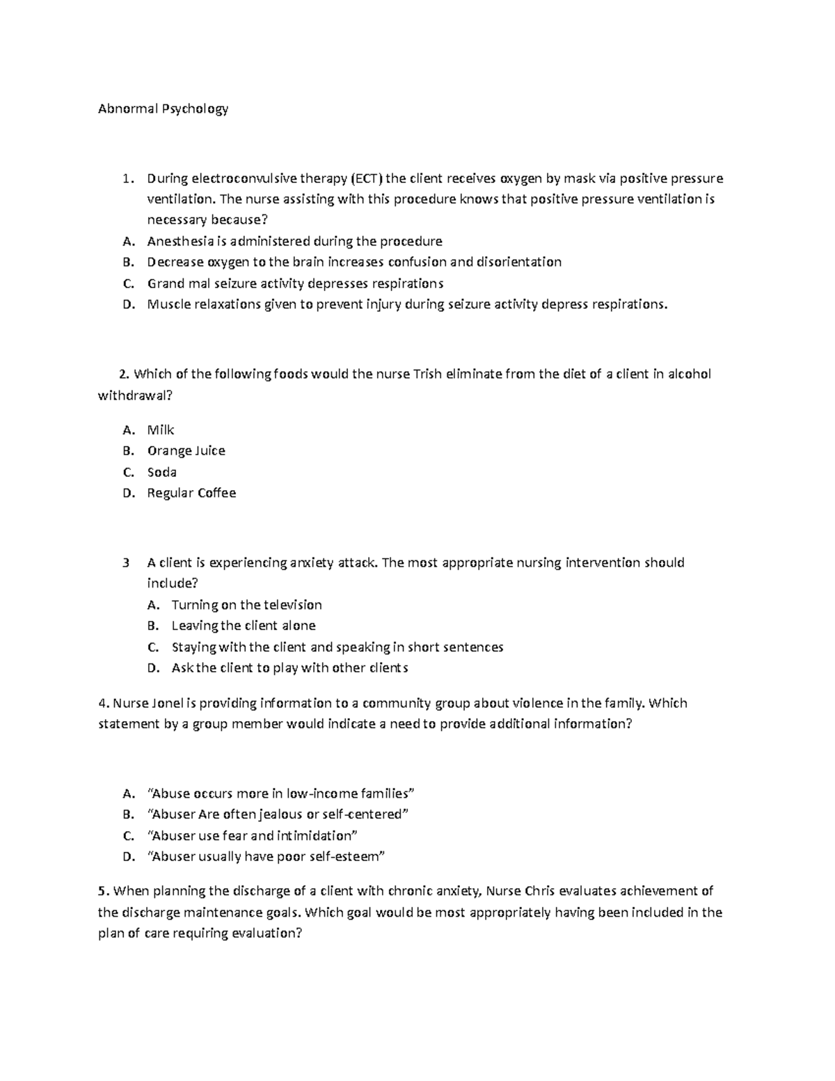 AB TEST Sample - For my review - Abnormal Psychology During ...