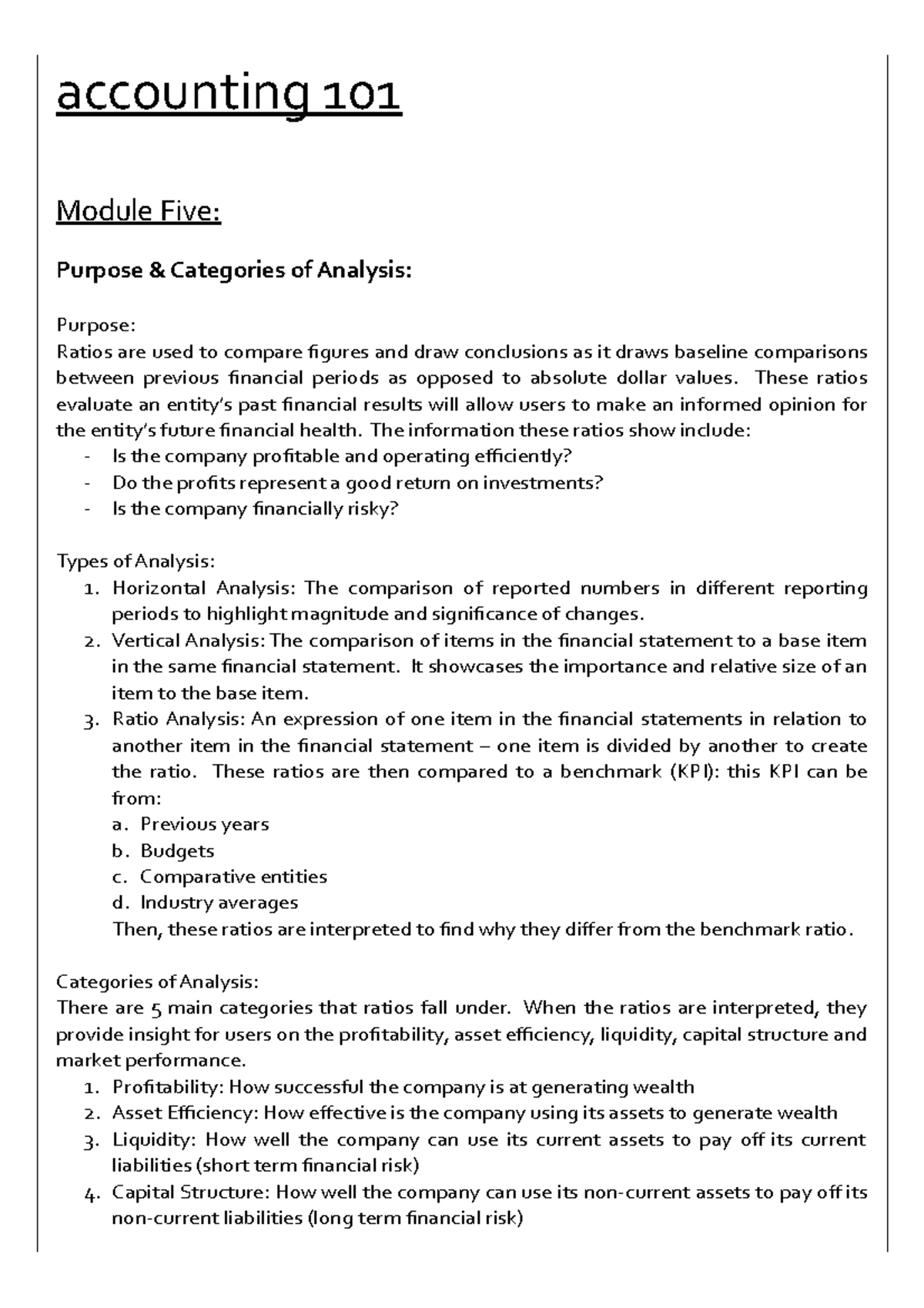 Module 5 Notes notes for accounting 101 - accounting 101 Module Five ...