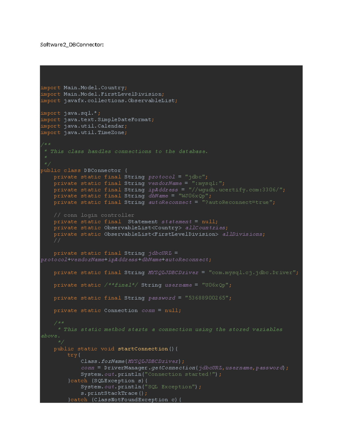 Code - Software2_DBConnector: import Main.Model; import Main.Model; import javafx.collections ...