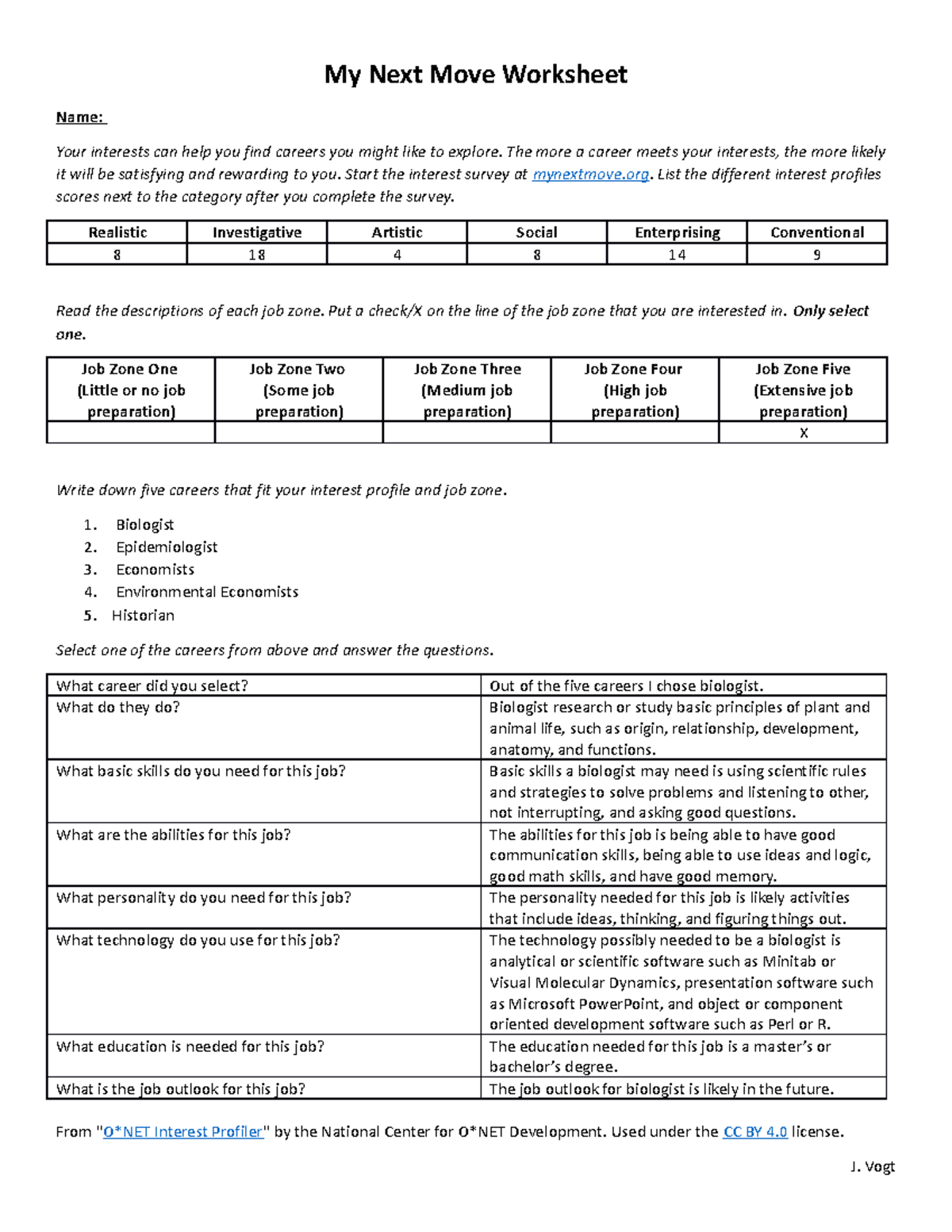 Career Planning - My Next Move Worksheet - My Next Move Worksheet Name ...