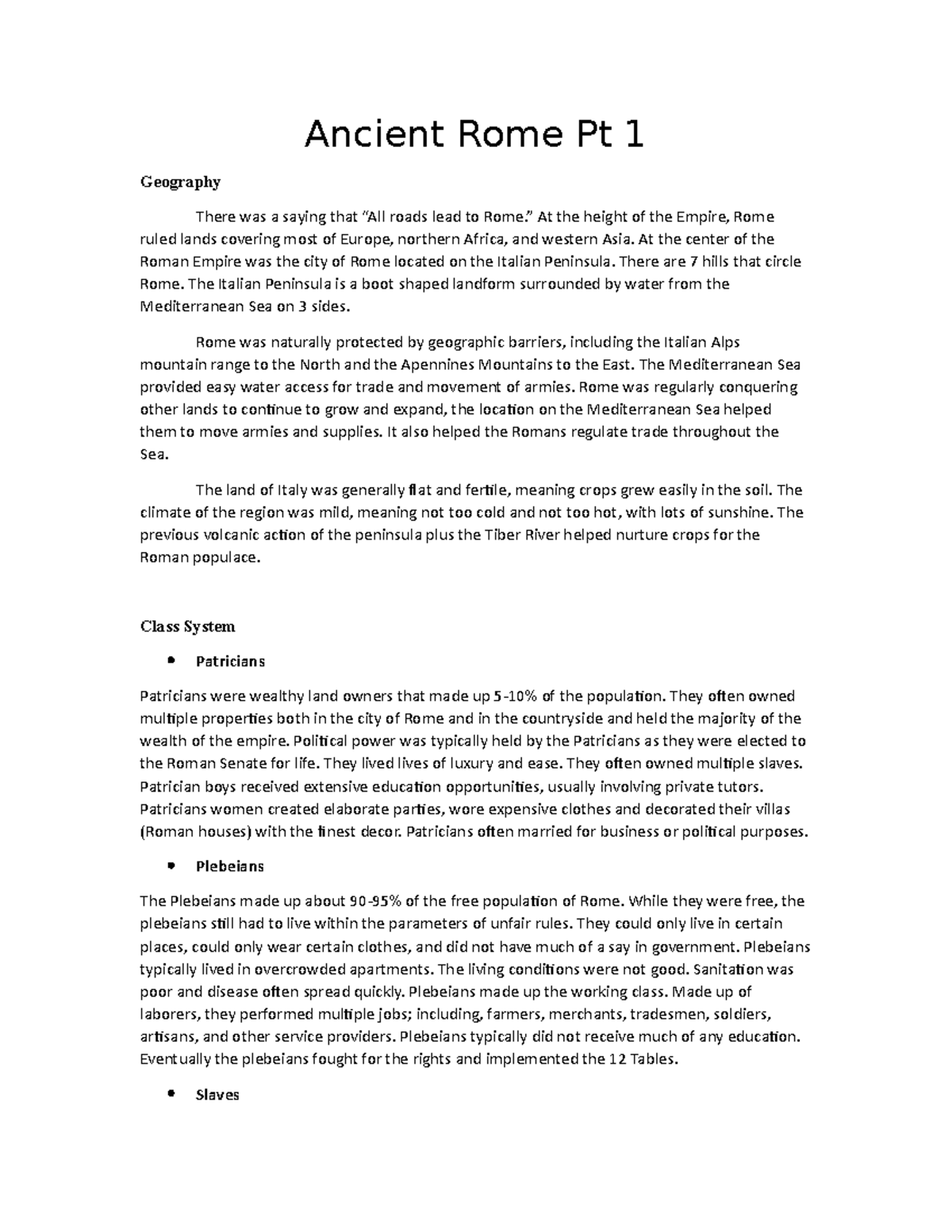 Ancient Rome Pt 1 - geography and social class lecture notes - Ancient ...