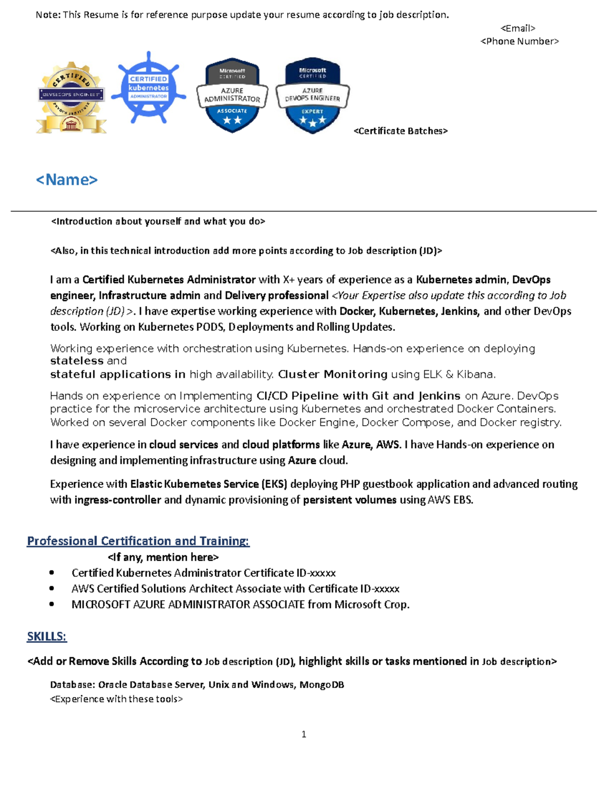 CKA Sample CV - a a a a - Note: This Resume is for reference purpose ...