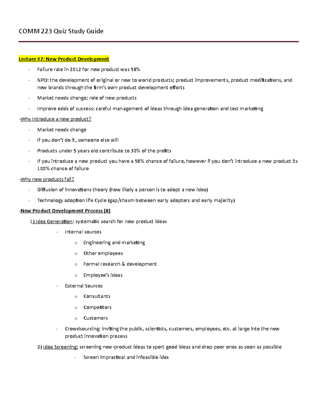 COMM 223 Quiz Study Guide 2 - COMM 223 Quiz Study Guide Lecture #7: New ...