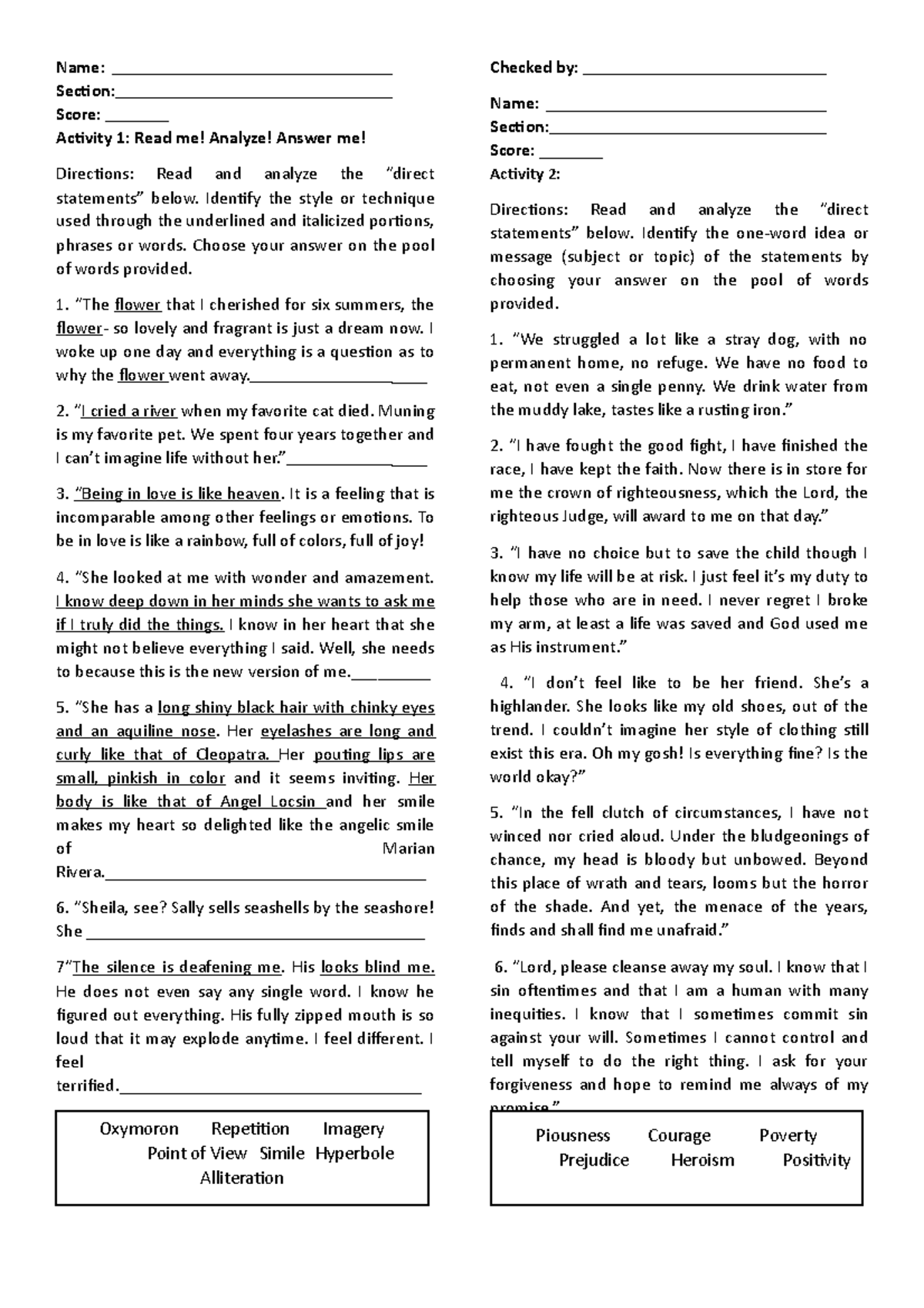 Activity - LESSON PLAN - Name: Section: Score: Activity 1: Read me ...