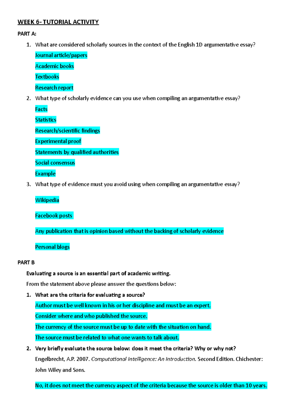 WEEK 6 Tutorial Activity - WEEK 6- TUTORIAL ACTIVITY PART A: What are ...