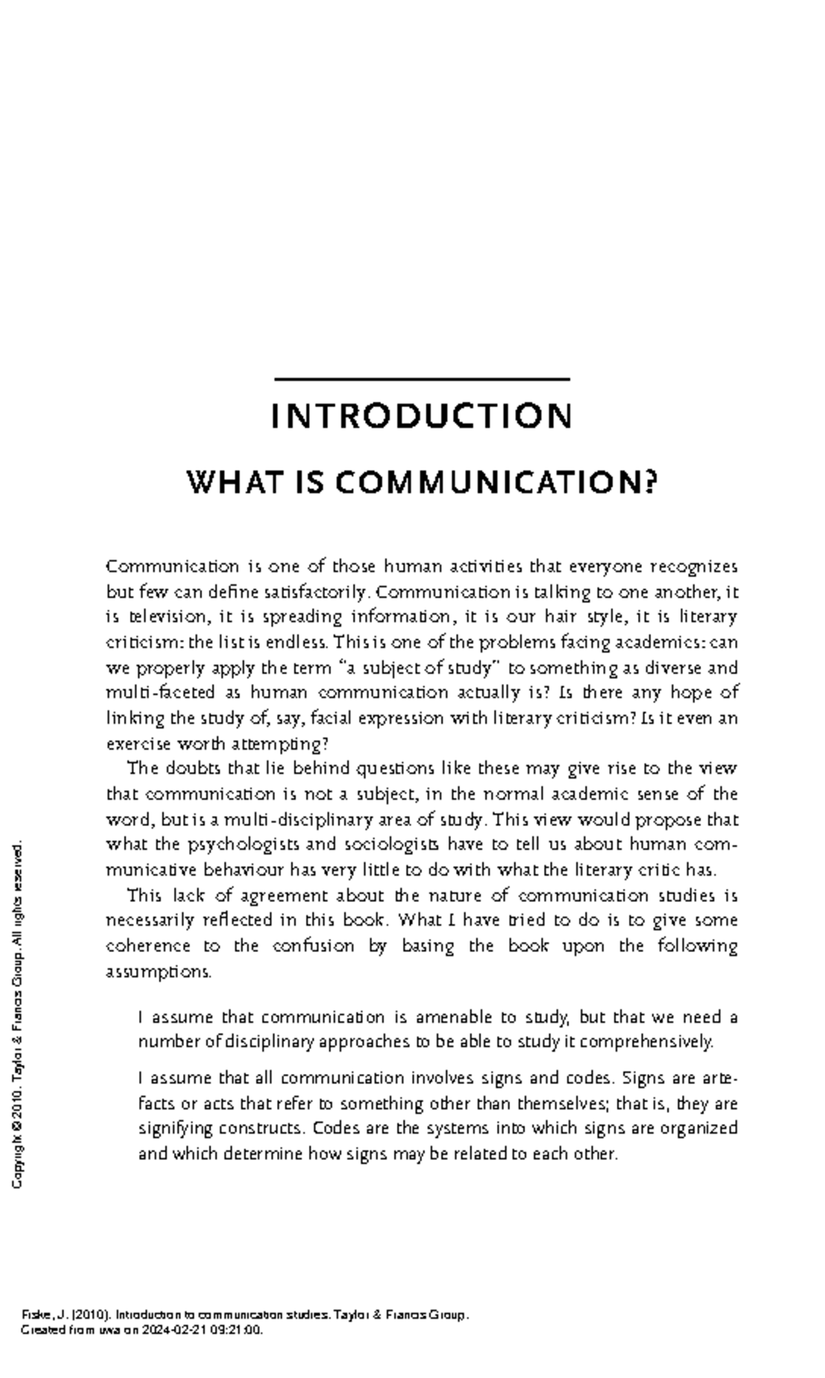 Introduction to Communication Studies - INTRODUCTION WHAT IS ...