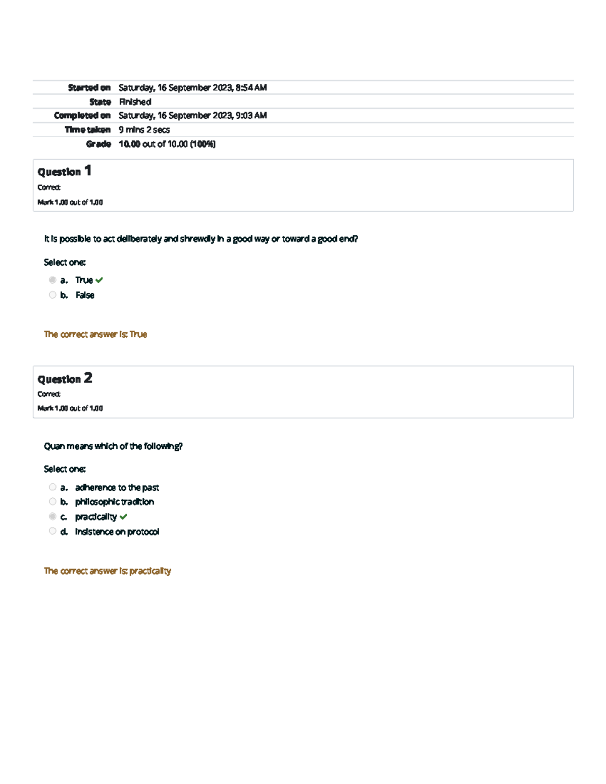 Self-Quiz Unit 2 PHIL 1404 - Started on Saturday, 16 September 2023, 8:54 AM State Finished ...