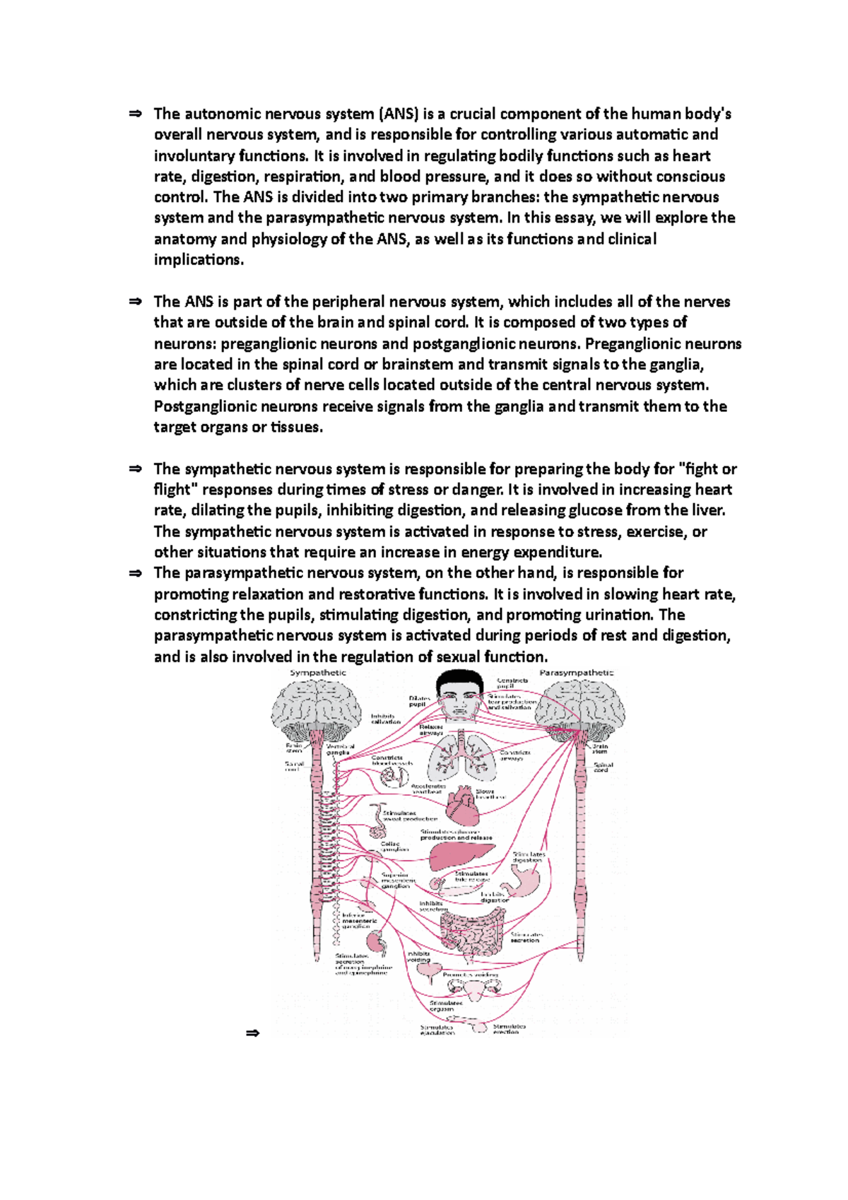 The autonomic nervous system - It is involved in regulating bodily ...