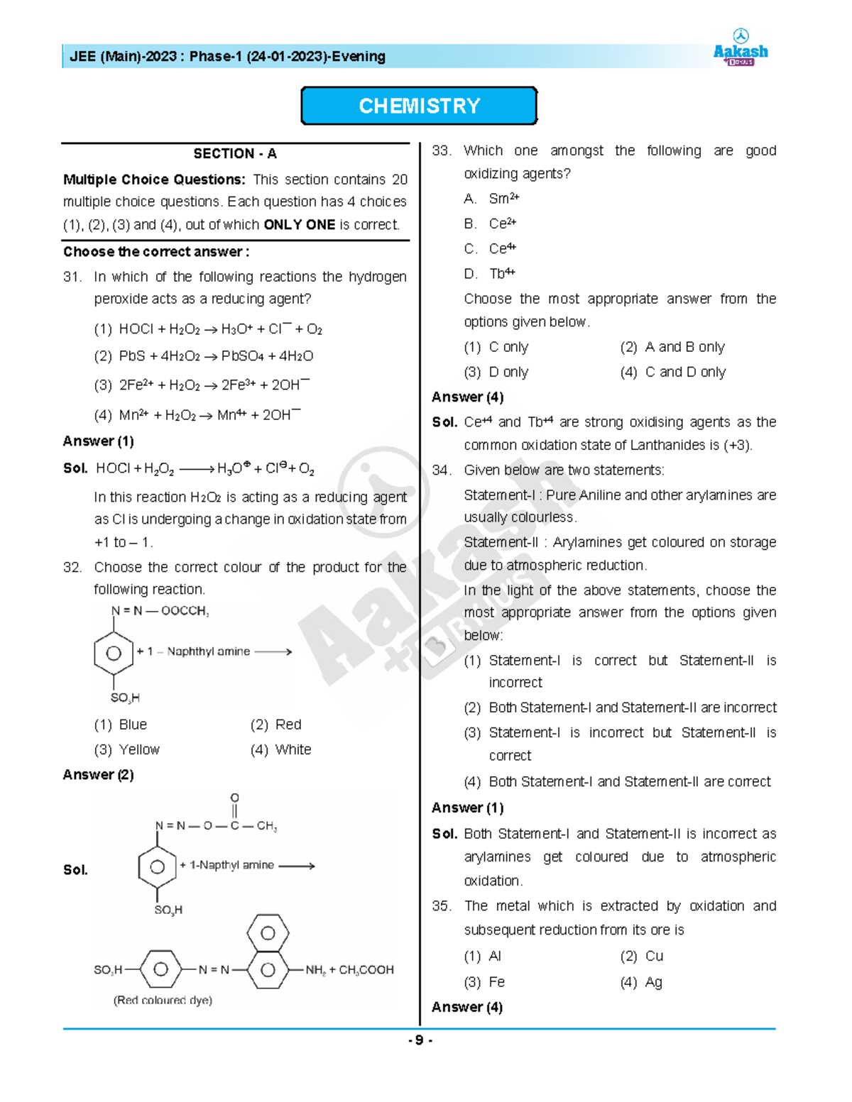 JEE11 Main-2023Chemistry - CHEMISTRY SECTION - A Multiple Choice ...