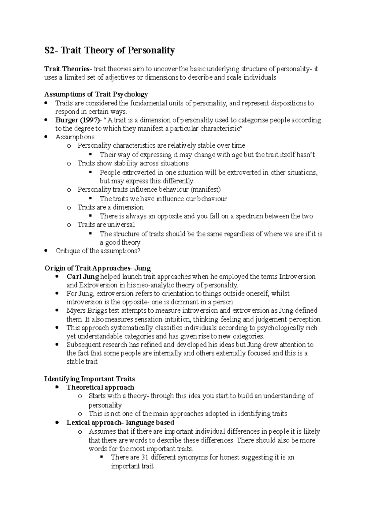 Semester 2 Trait Theory of Personality- Social Psychology - Trait ...